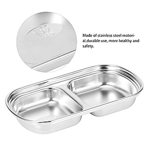 Stainless Steel Sauce Dish Seasoning Dish Snack Plate Divided Food Dipping Bowl Kitchen Condiment Snack Serving Dishes (2 Grids)