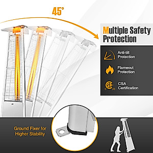 Tangkula Patio Propane Heater, 42,000 BTU Pyramid Outdoor Heater with Tip-Over and Flameout Protection, 92" Tall Quartz Glass Tube Portable Propane Heater with Wheels