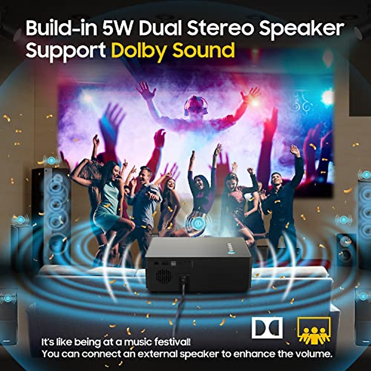 1080P HD Projector, 5G WiFi Movie Projector, UUO Home Theater Support 4K Video Projector, Synchronize Smartphone Screen, Dolby Audio Support-Compatible with TV Stick/iOS/Android/Smartphone/PS5
