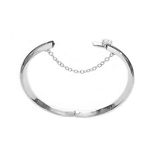 Ritastephens Sterling Silver Polished Hinged Bangle Bracelet with Chain 7.25 Inch