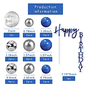 Man Cake Topper Blue Silver Disco Ball Cake Topper Boho Cake Topper Decorations for Navy Blue Boho Wedding Man Boy Birthday Party Baby Shower Supplies (Blue 02)