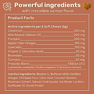 Canine Keeps Dog Allergy Chews - Itch Relief for Dogs – Omega 3 Salmon Fish Oil, Probiotics & Quercetin - Immune Support & Dog Allergy Relief Chews – Digestion + Skin & Coat Health - 90 Ct.