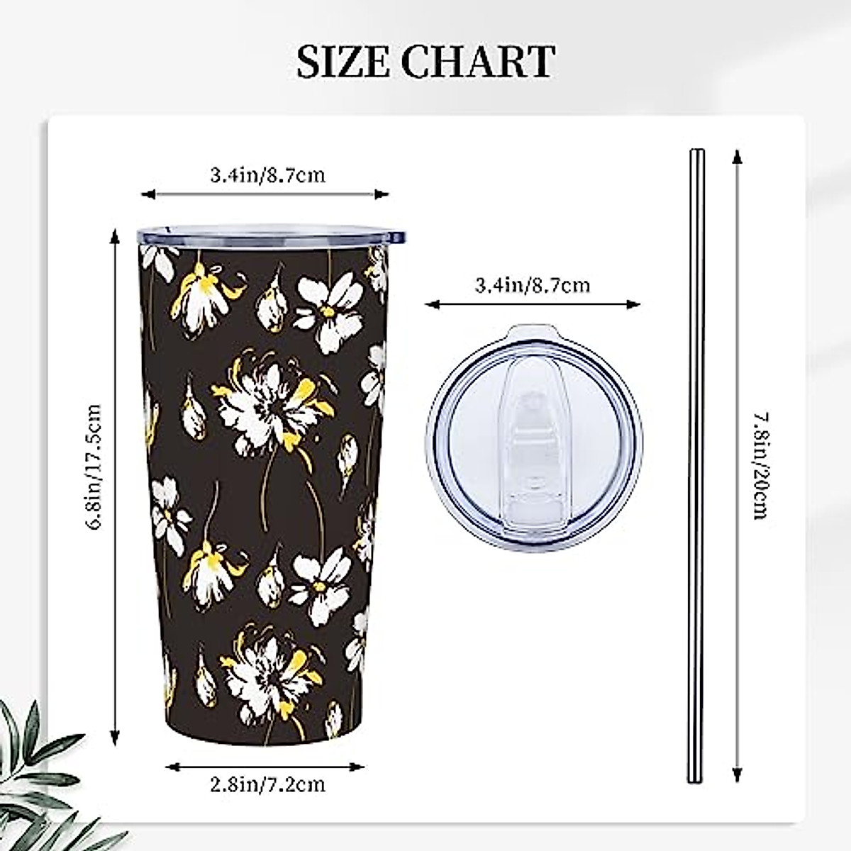 DLUCCA 20oz Insulated Coffee Tumbler With Straw Stainless Steel Swig Tumblers,Travel Mugs Insulated For Hot And Cold,Reusable Thermal Water Bottle Cup For Car Camping Exercise（Golden Floral ）