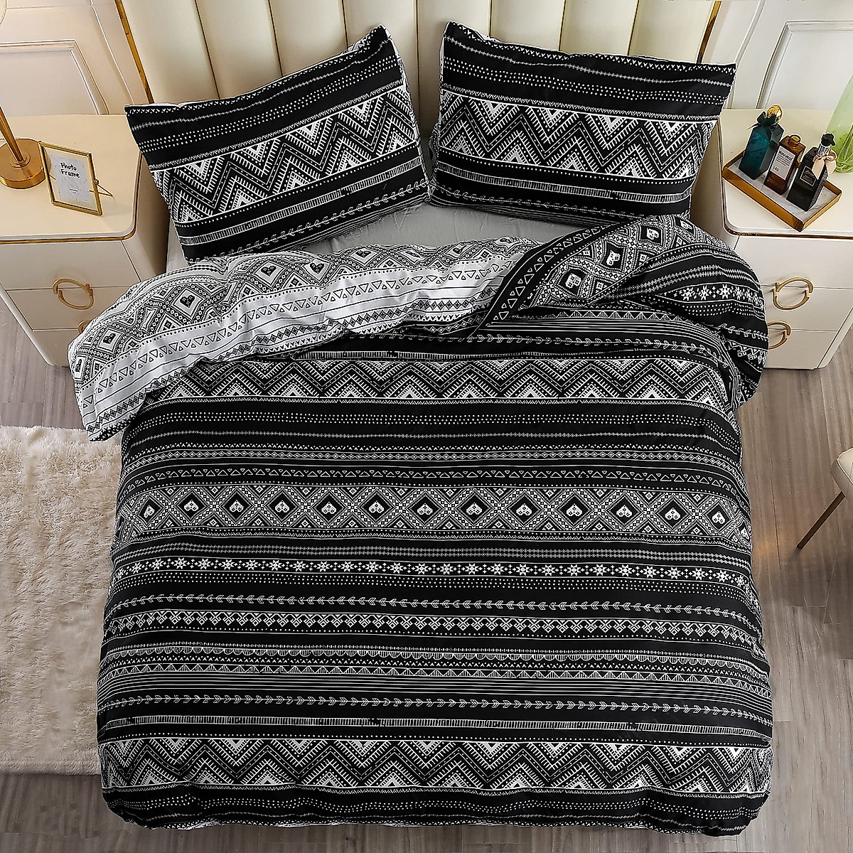 LAMEJOR Duvet Cover Set Queen Size Simplicity Black and White Striped Pattern Reversible Luxury Soft Bedding Set Comforter Cover (1 Duvet Cover+2 Pillowcases)