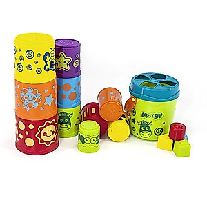 Miniland Educational - Giantte Déco Moogy Stacking Buckets Set - Plastic Stackable Nesting Cups for Kids, Fun Toddler Playtime Activity to Promote Motor Skills and Coordination