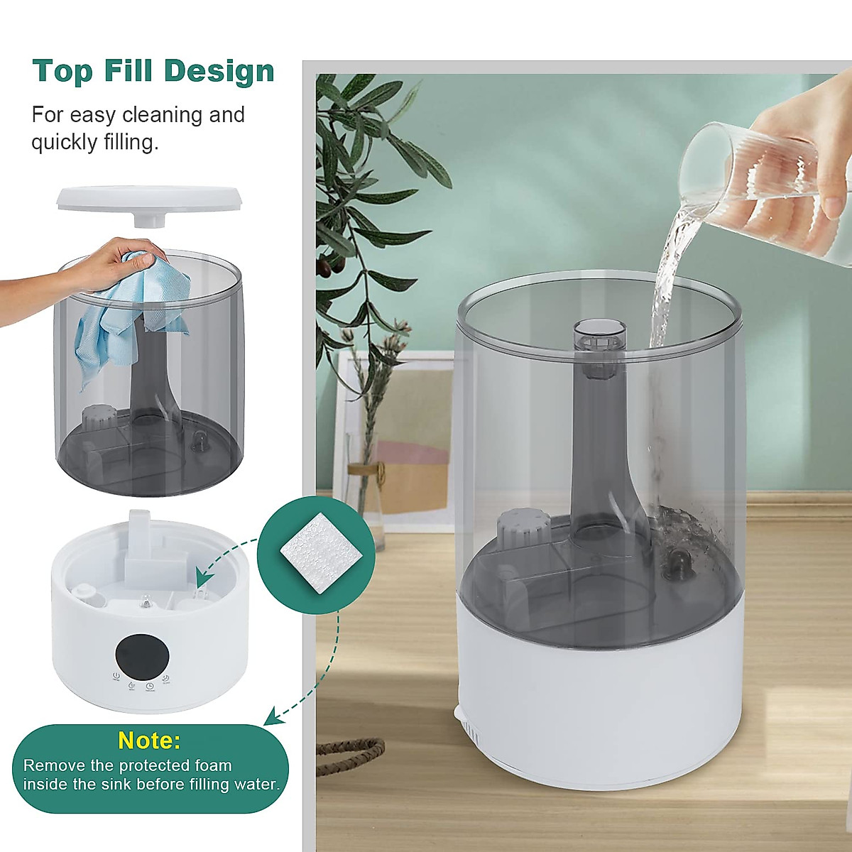 Ultrasonic Cool Mist Humidifier, 1.0 gal (3.5 L) Large-capacity Air Humidifier for bedroom, Lasts Up to 23 Hours with Whisper-Quiet Operation, Powerful Humidification, Timer Function, Easy to Clean