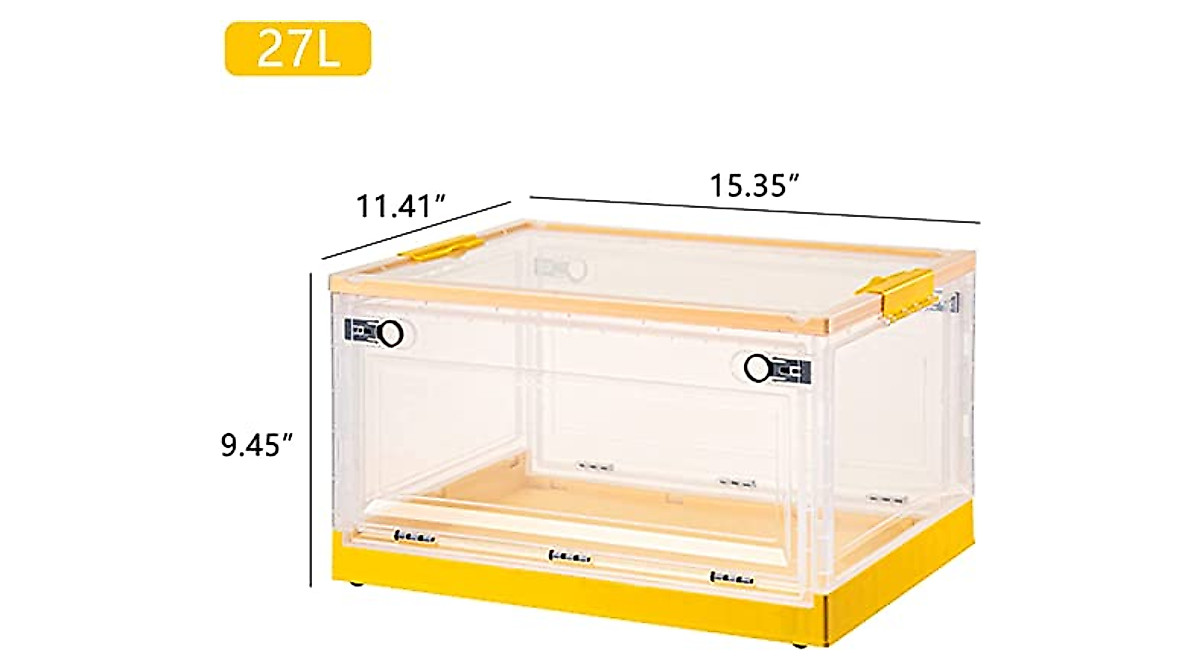 Yimeka Clear Stackable Storage Box - Lid, Wheels, Foldable