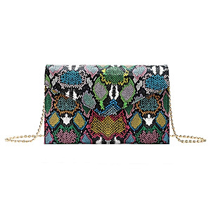 Van Caro Women's Faux Leather Snake Envelope Clutch Handbag Chain Shoulder Bag,Multicoloured