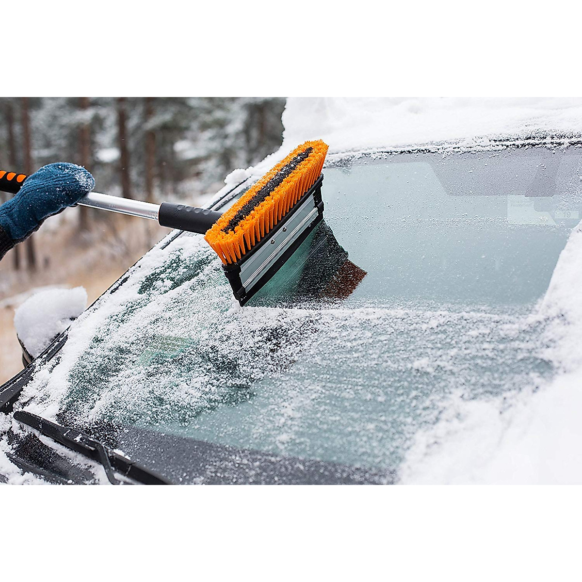 Snow MOOver 39" Extendable Snow Brush with Detachable Ice Scraper | 11" Wide Squeegee & Bristle Head | Lightweight Aluminum Body with Ergonomic Grip | No Scratch Winter Cleaning Tool for Cars & SUVs