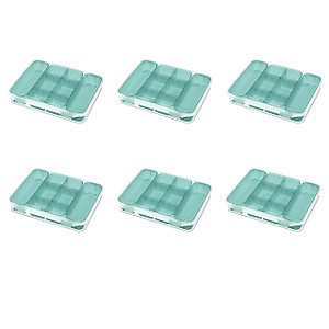 Sterilite Divided Case, Stackable Plastic Small Storage Container with Latch Lid, Organize Crafts, Small Hardware Items, Clear with Blue Trays, 6-Pack