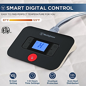 Westinghouse Full Size Heated Mattress Pad, Bed Warmer Electric Mattress Cover with 10 Heat Settings Dual Controller, 1-12H Auto Shut Off, Fit Up to 15" Deep Pocket, 54x75 Inch