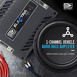 Banda Electra 1-Channel Vehicle Audio Bass Amp - 5000WRMS D Class High-Powered Mono Bass Amplifier w/Subsonic Filter & Low Pass Filter Stable at 1Ohm, LED Indicators, Sound Specialization - BANDA 5K1