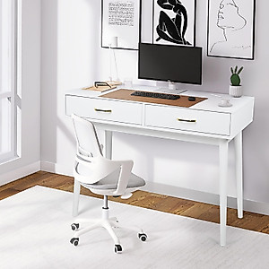 Rotihom Small White Desk with 2 Drawers, Modern Writing Desk for Small Spaces, Home Office Desk for Study, Laptop Computer Desk for Work, Makeup Vanity Table for Bedroom (White)