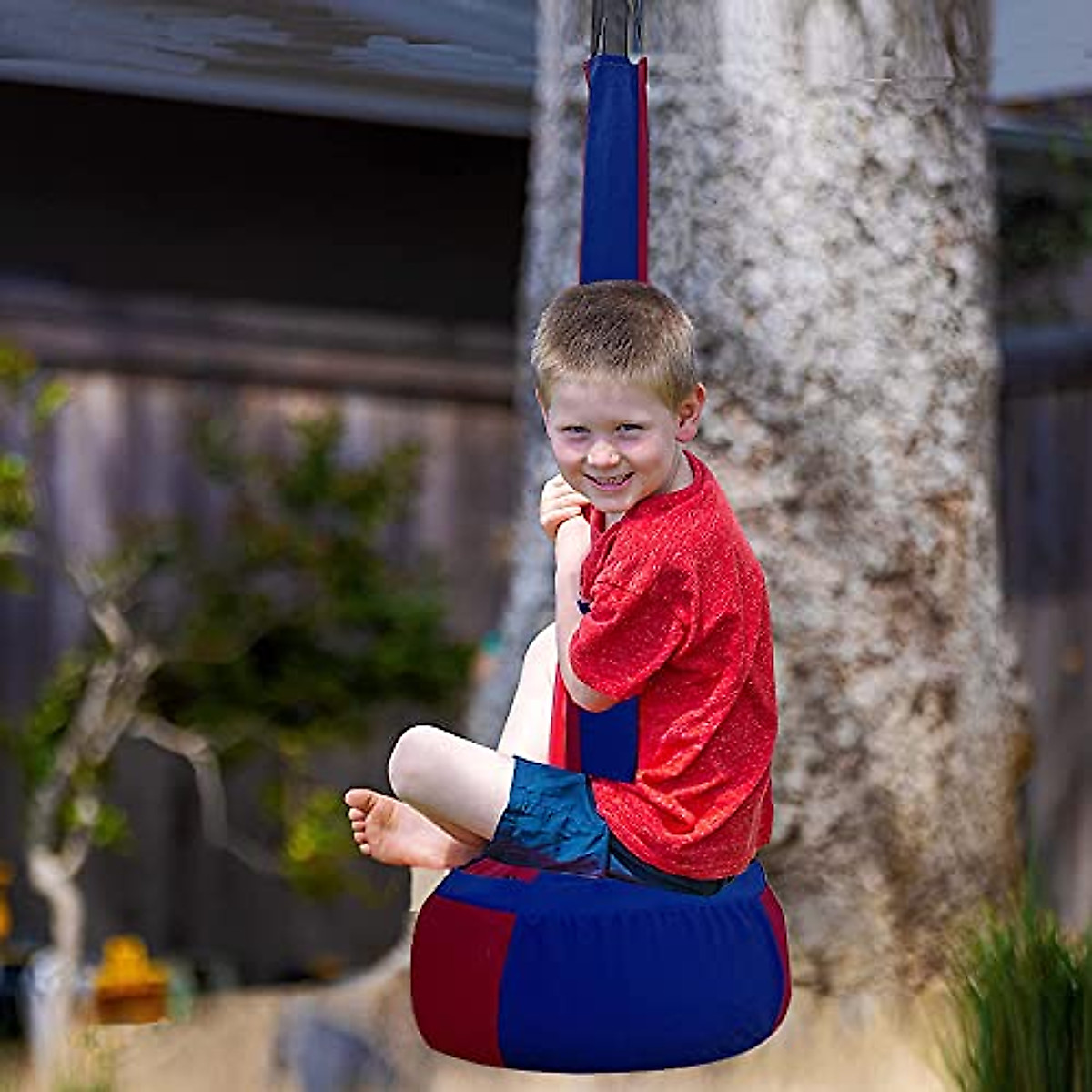 DEARCOOL 4 in 1 Kids Pod Swing Seat, Child Hammock Chair with Inflatable Cushion, 100% Cotton, for Indoor and Outdoor use, with Adjustable Belt, All Accessories Included