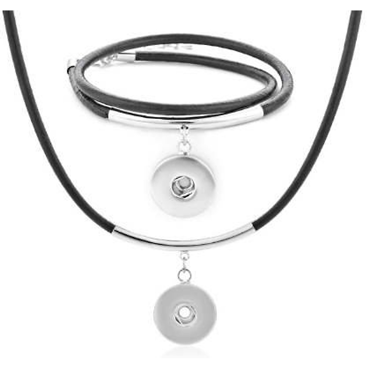 My Prime Gifts Snap Jewelry Pendant & Necklace Black Leather Length 18-20" Holds 18-20mm Standard Snaps