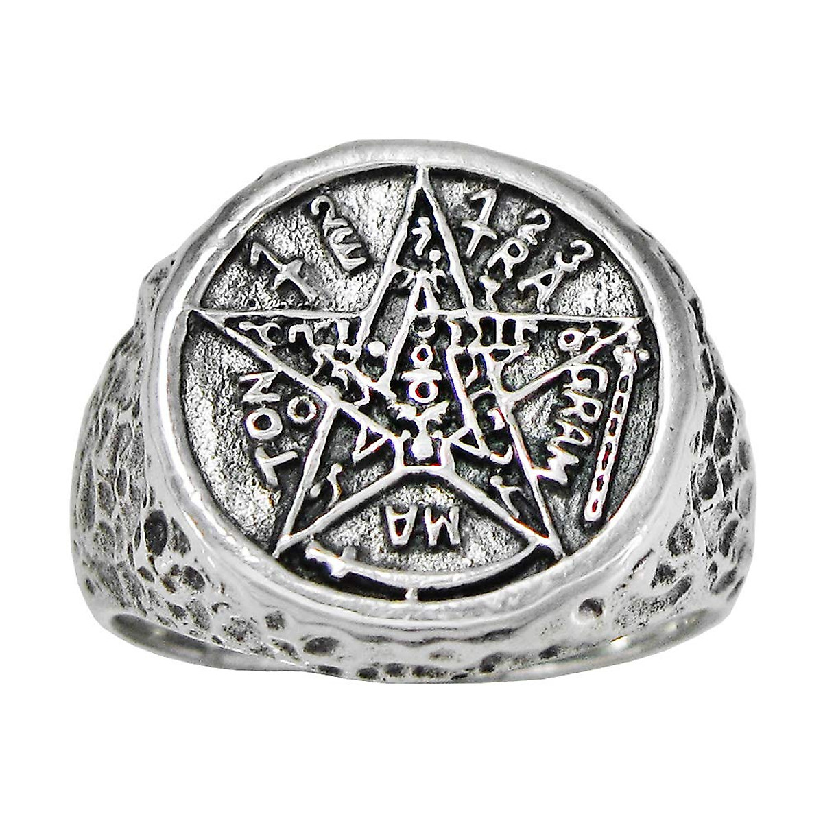 Moonlight Mysteries Sterling Silver Large Tetragrammaton Protection Pentacle Signet Ring (size 14)