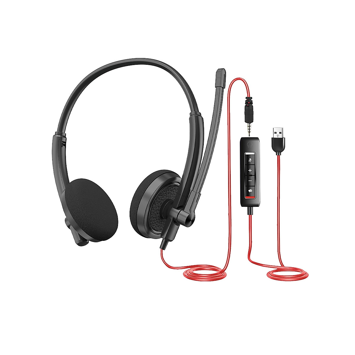 HROEENOI USB Headset with Noise-Cancelling Mic - Wired Headphones for PC, Laptop - Ideal for Zoom, Skype, Call Center, Home Office, 5-Year Warranty