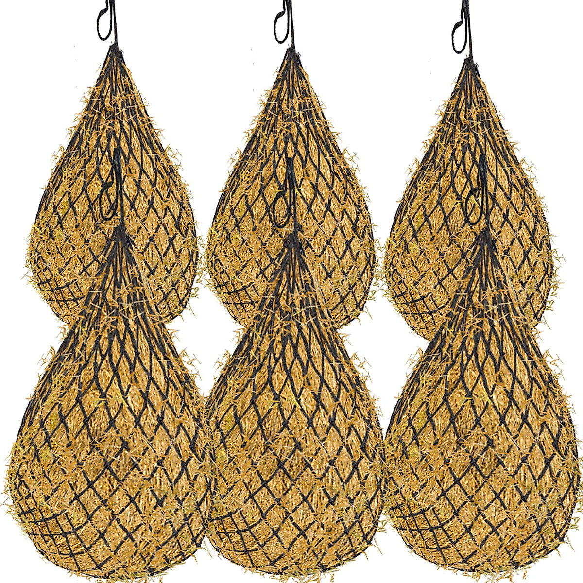 6 Pcs Hay Bags for Horses: 40 inch Long Slow Feed Hay Net for Horses - 2 * 2 inch Holes Mess with Nylon Rope Hanging (Black)