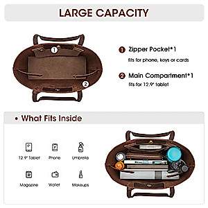 Kattee Genuine Leather Totes for Women Shoulder Bag Top Handle Satchel Purse Set 3pcs 3-in-1