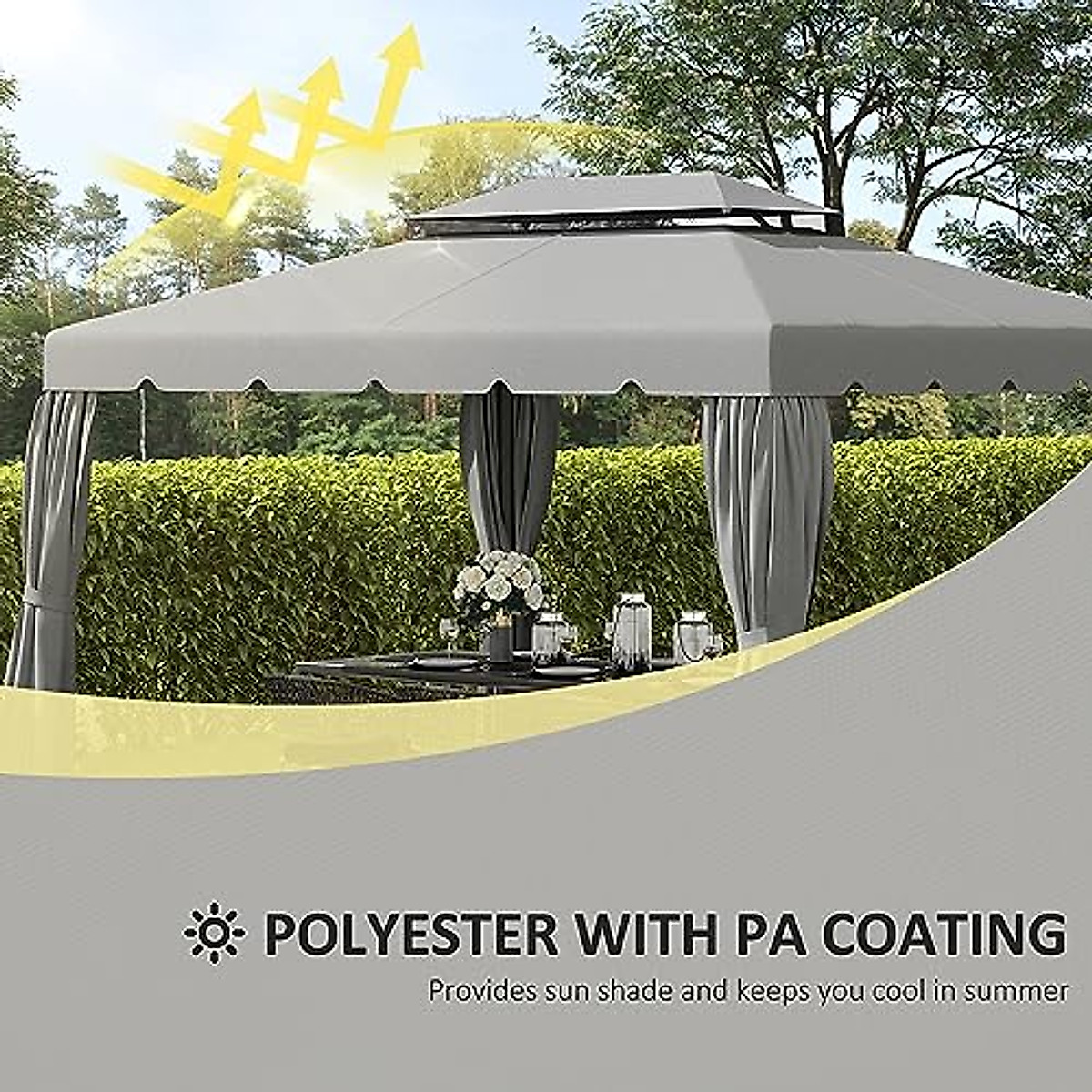 Outsunny 12.8' x 9.5' Gazebo Replacement Canopy, Gazebo Top Cover for 01-0870, 84C-101, 84C-144 with Double Vented Roof for Garden Patio Outdoor (TOP ONLY), Light Gray