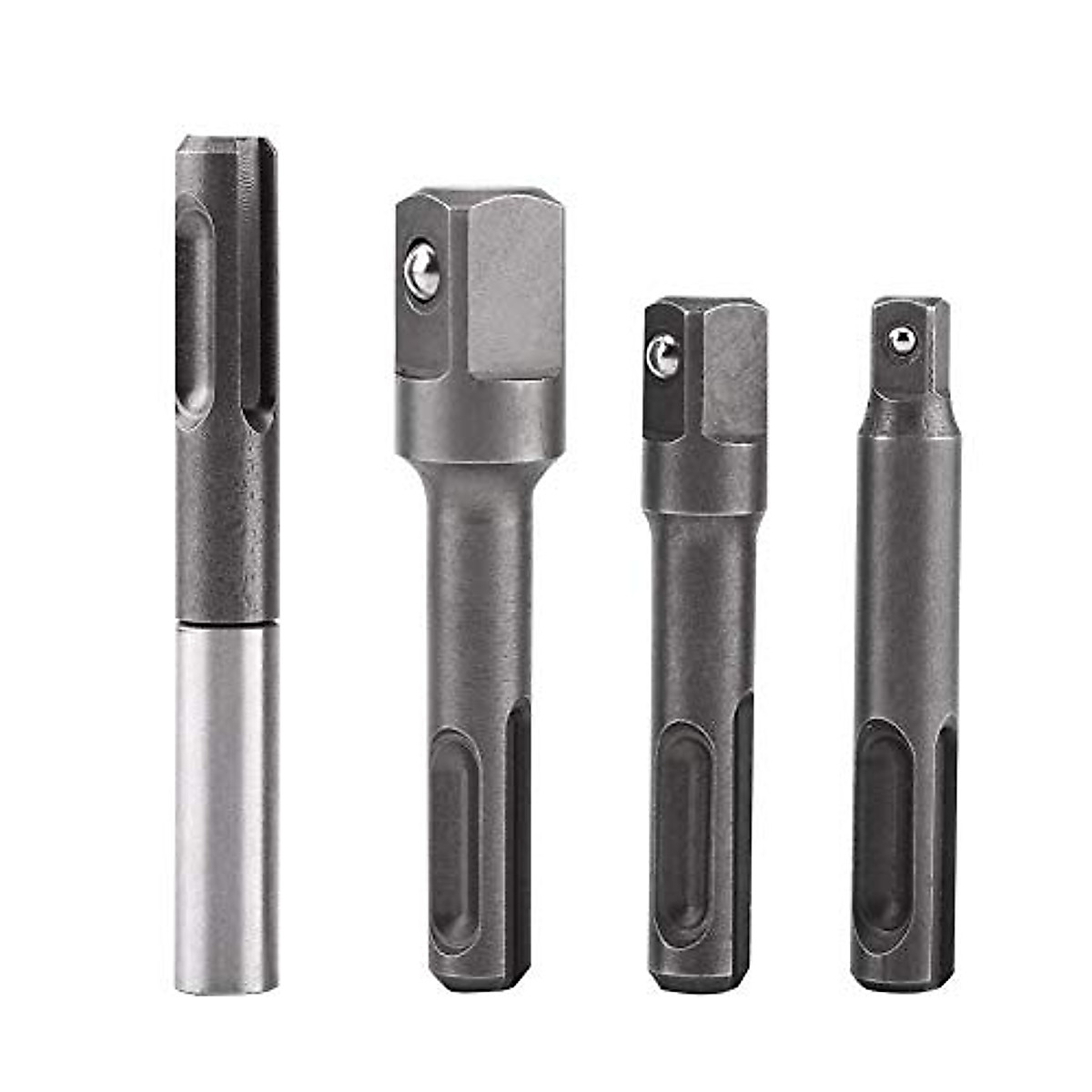 4Pcs Set SDS Plus Shank to 1/4" Hex Socket Adaptor and 1/4" 3/8" 1/2" Head Drill Bit Extension Connector