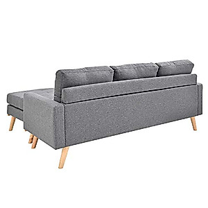 AC Pacific Shelby Mid Century Modern Living Room Tufted Sectional Set, LF, Pewter Grey