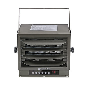 Comfort Zone Hard-Wired Ceiling Mount Garage Space Heater with Remote, 7,500 Watt, 240 Volt, Fan-Forced, Overheat Protection, Digital Thermostat, 12-Hour Timer, Ideal for Garage & Workshop, CZ230ER