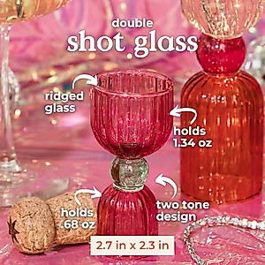 ban.do Cocktail Measuring Jigger, Double Jigger Shot Glass, 1/2 and 1 Shot Measuring Cup, Pink Glass Bar Tool, Tipsy Turvy