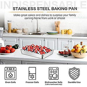 E-far Stainless Steel Baking Pan with Lid, 12⅓ x 9¾ x 2 Inch Rectangle Sheet Cake Pans with Covers Bakeware for Cakes Brownies Casseroles, Non-toxic & Healthy, Heavy Duty & Dishwasher Safe