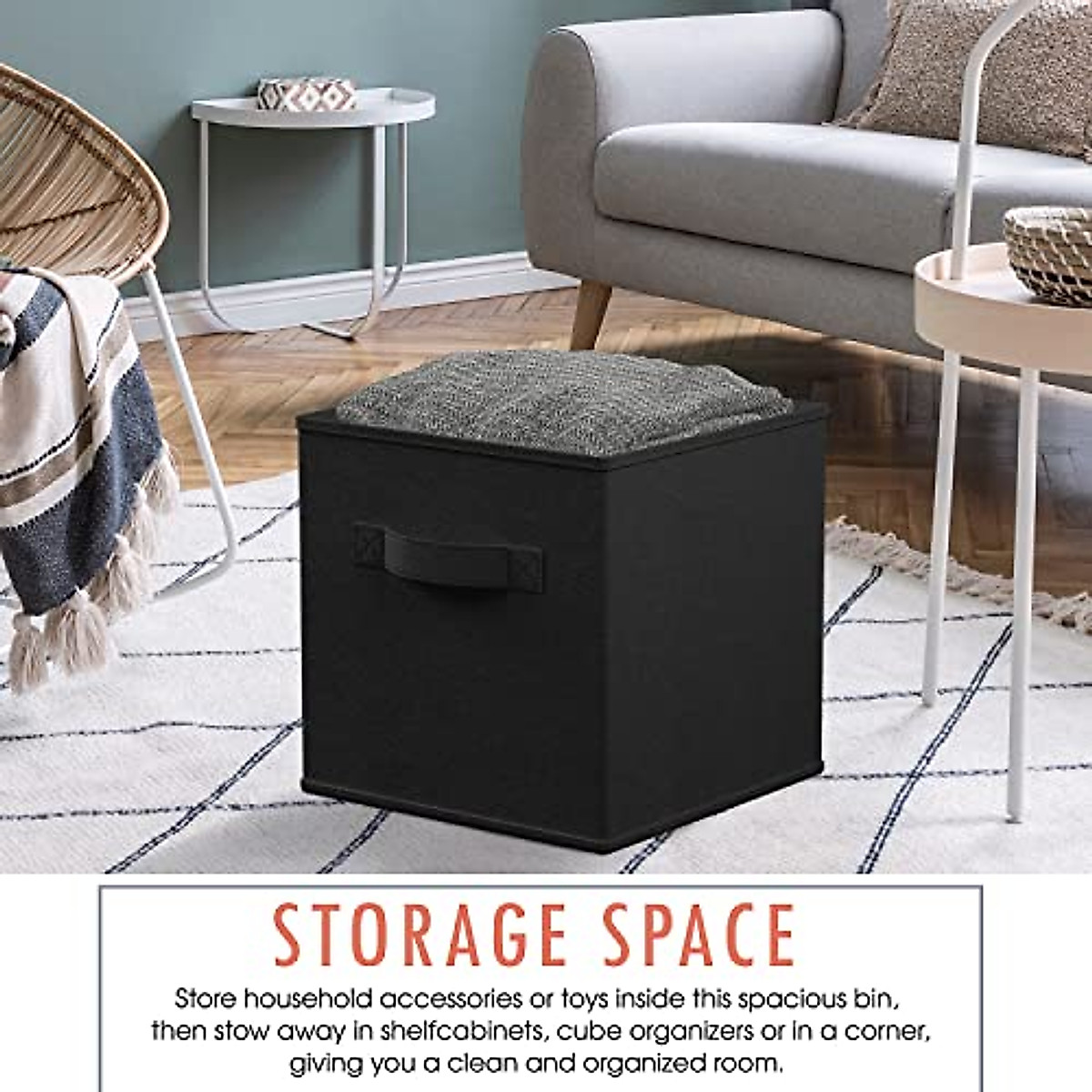 Ornavo Home Foldable Collapsible Storage Box Bins Shelf Basket Cube Organizer with Dual Handles - Set of 6-13 x 13 x 13 - Black