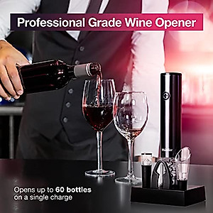Mueller Electric Wine Opener Set - Rechargeable Batteries and USB Charging Cable - Electric Corkscrew Opener with Foil Cutter, Wine Pourer, Vacuum Stopper (Batteries Included), Valentines Day Gifts