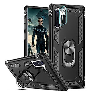LeYi for Samsung Note 10 Case: Galaxy Note 10 Phone Case with [2 Pack] Camera Lens Protector, Military-Grade Shockproof Protective Case with Metal Ring Kickstand for Samsung Note 10, Black
