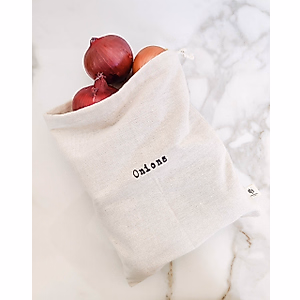 Montecito Home - 100% Linen Onion and Potato Linen Bags, Potato Sacks, Potato Keeper, Washable Storage Bags, Storage For Pantry- Combo Set - Two 15"x12" Farmhouse Artisan Linen Bags - White