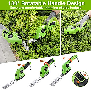 WORKPRO Cordless Grass Shear & Shrubbery Trimmer - 2 in 1 Handheld Hedge Trimmer 7.2V Electric Grass Trimmer Hedge Shears/Grass Cutter 2.0Ah Rechargeable Lithium-Ion Battery and USB Cable Included