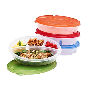 EasyLunchboxes® - Oval Lunch Boxes - Reusable 4-Compartment Food Containers for Work, Travel and Meal Prep, Set of 4, (Classic)