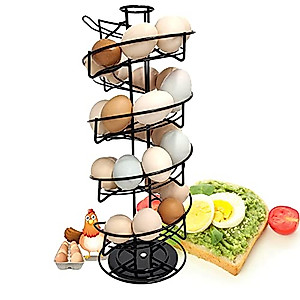 Rotating Egg Organizer Basket, Spiral Design Metal Egg Rack, Stable Base Egg Dispenser Rack, Large Capacity Egg Storage Display Holder Rack, Egg Rack Countertop, Kitchen (Without Handle Black)