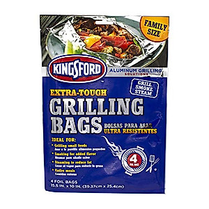 Kingsford Heavy Duty Aluminum Grill Bags, 4 Pack | Foil Packets for Grilling, Recyclable And Disposable Grilling Accessories | Foil Bag Measures 15.5" x 10" | Foil Grilling Bag, Grilling Bags