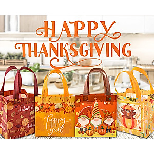 AnyDesign Fall Non-Woven Tote Bags Waterproof Pumpkin Turkey Gnome Party Bags with Handles Reusable Gift Bag Grocery Goodie Shopping Bag Treat Favor Bag for Autumn Thanksgiving Party Supplies, 8 Pack