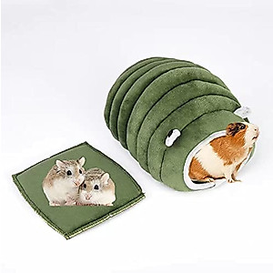 FOUUA Guinea Pig Bed, Hedgehog Hamster Hideout Warm House with Bed Mat, Cotton Caterpillar Shape Small Animals Habitat Supplies for Chinchilla, Hamster, Sugar Glider, Squirrel, Bearded Drago