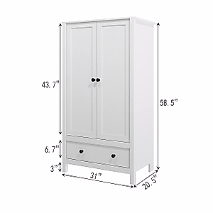 Panana 2 Door Wardrobe, Armoire with Drawer for Bedroom (White)