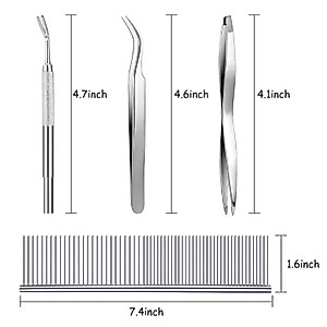Tick Removal Tool Kit, Include 3 Pieces Plastic Removers, 3 Pieces Stainless Steel Tweezers with Comb for Dog and Cats (Fluorescent Green)