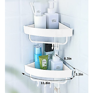 Adhesive Shower Caddy Corner basket Bathroom Shelf（2 Packs） (White)