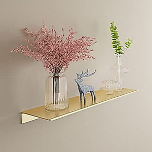 Veefos Brushed Gold Bathroom Shelf Floating Shelf Wall Mounted, 15.6 Inch Metal Wall Shelf Bathroom Storage Shelf Bathroom Organizer Countertop, Aluminum