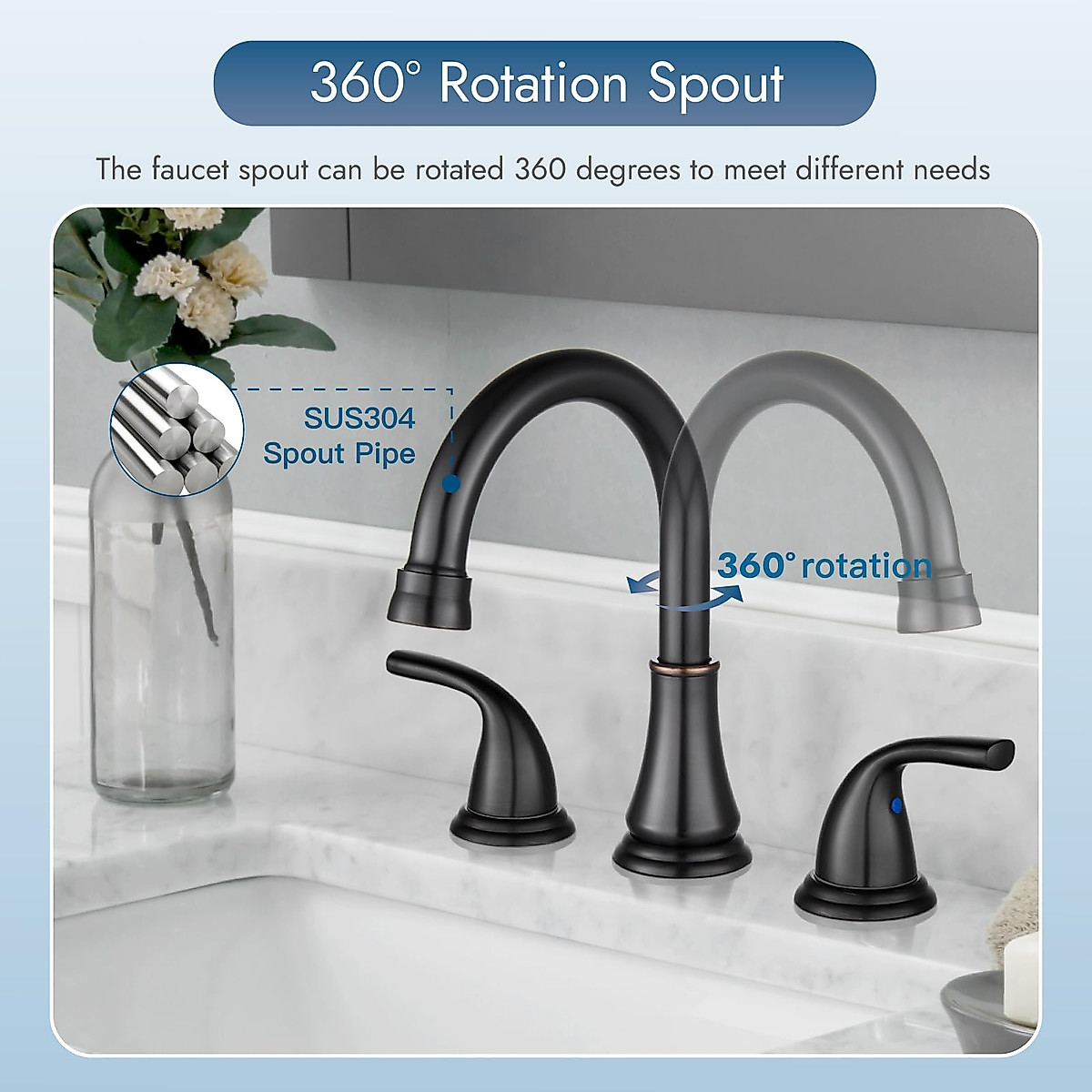 Cinwiny 3 Hole Bathroom Faucet 8 inch Vanity Widespread Sink Faucet 2 Handles Deck Mounted Basin Mixer Tap with Pop up Drain,Oil Rubbed Bronze