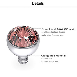 Dyknasz 26PCS 14G Grade 23 Titanium Dermal Anchor Tops Internally Threaded Mixcolor Gem for Women Men 3mm