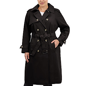 London Fog Women's Plus Size Double-Breasted 3/4 Length Belted Trench Coat, Black, 2X