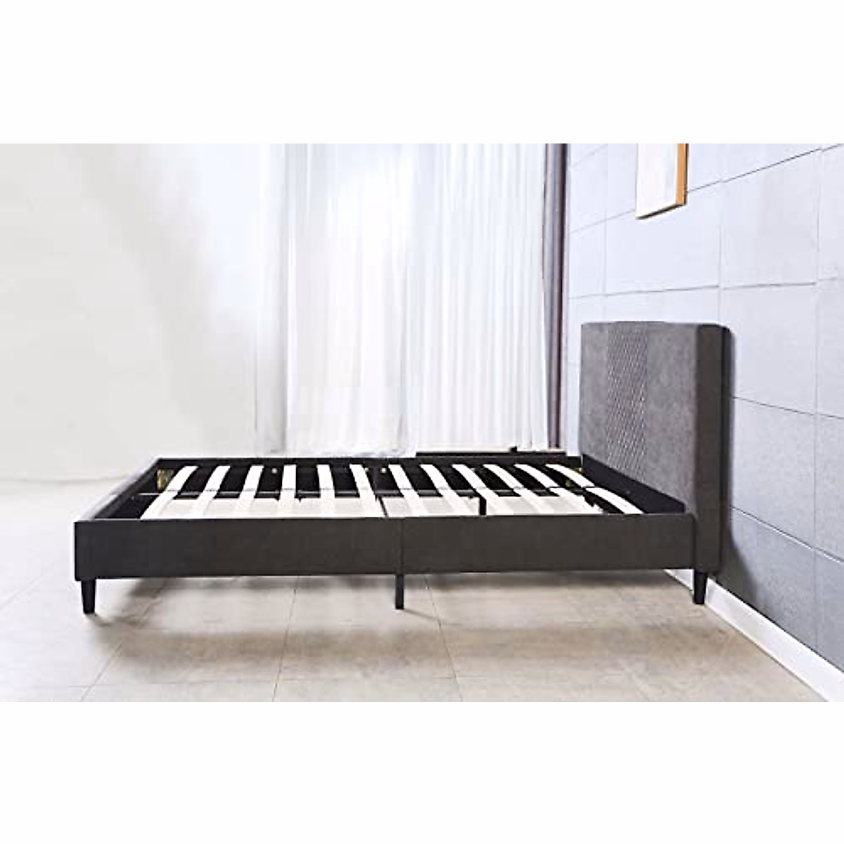 UMATRU King Size Upholstered Platform Bed Frame with Modern Headboard, Wooden Slats Support, No Box Spring Needed for Boys Girls Teens Adults, Under Bed Storage (Grey, King)