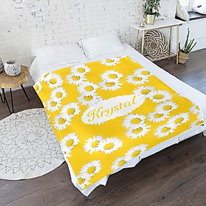 XOZOTY Personalized Yellow Daisies Baby Blanket with Name Text Custom Newborns Infants Swaddling Blankets for Boys &Girls Shower Birthday Gift 30 X 40 inches