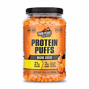 Twin Peaks Low Carb, Keto Friendly Protein Puffs, 1 Jug Garlic Parmesan Flavor Puffs + 1 Jug Nacho Cheese Flavor Puffs