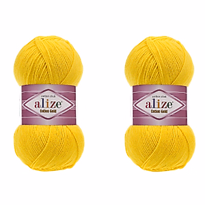 Alize Cotton Gold Yarn 55% Cotton 45% Acrylic Yarn Crochet Hand Knitting Art Lot of 2 Skeins 200gr 722yds (110-YELLOW)